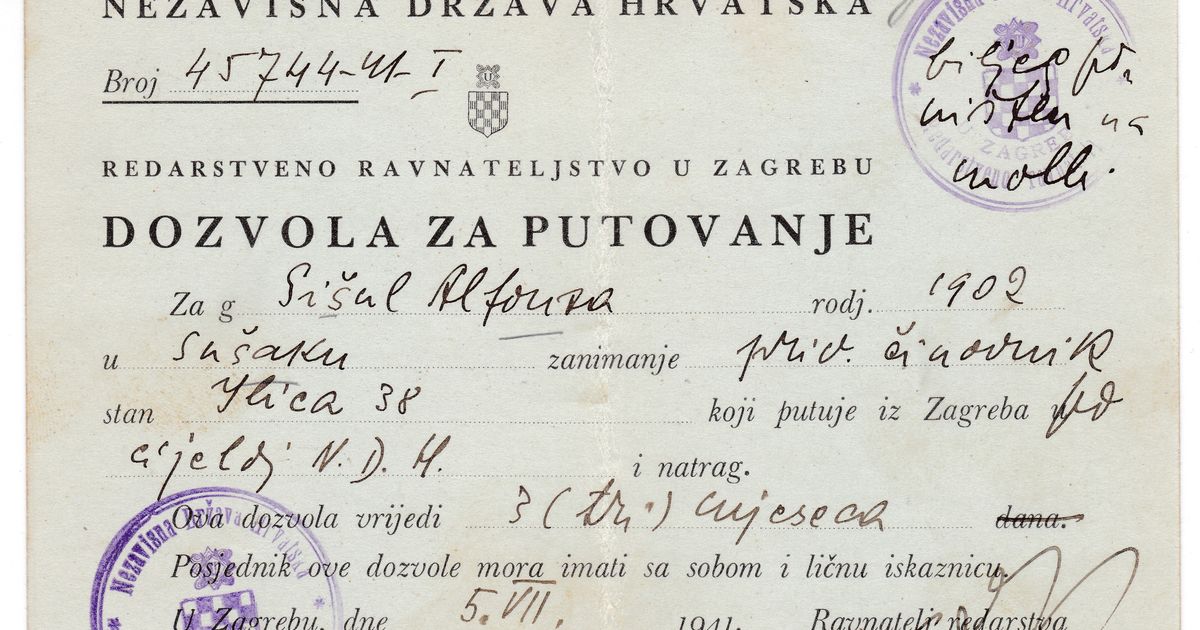 aukcije.hr - NDH - Dozvola za putovanje po cijeloj NDH