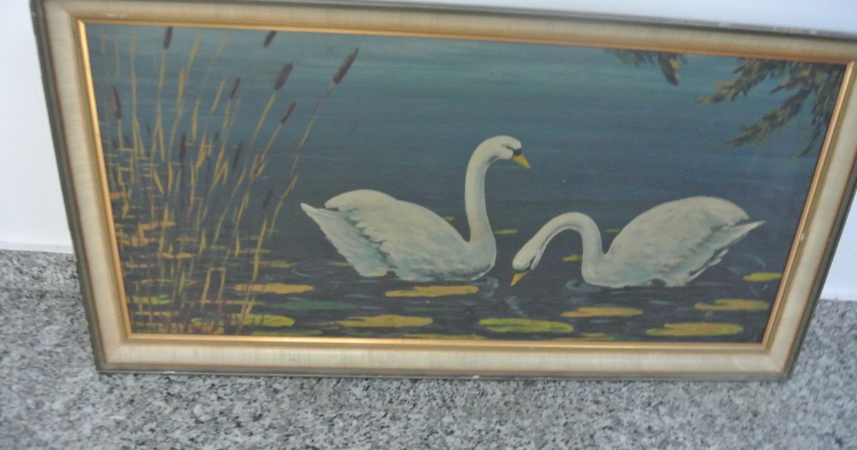 aukcije.hr - Veca slika 2 labuda- ulje na platnu,92x46cm,sve kako je ...