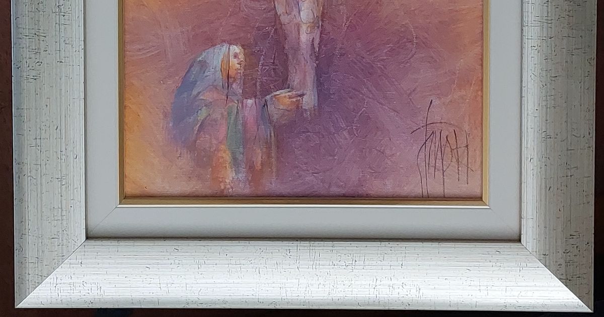 aukcije.hr - Akad.slik.Vjekoslav Stipica "Krist na križu i majka Marija" ulje plat.leso.