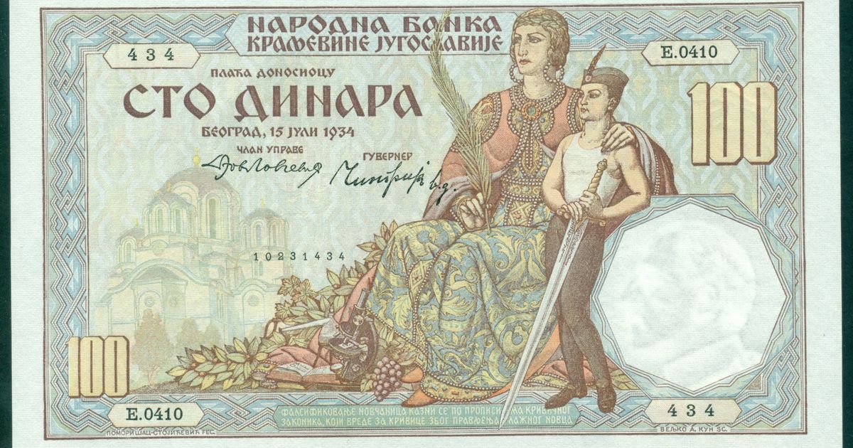 aukcije.hr - 100 DINARA 1934 - SOKOLAC - UNC